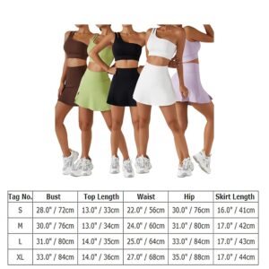 ABOCIW Golf Skirts for Women High Waist Tennis Skirts with One Shoulder Sport Bra Set,Skorts Skirts for Women Cutout Medium Support Yoga Bra 2 Piece Workout Outfits Activewear Green Medium