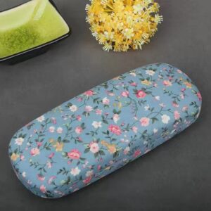 PERFECTSIGHT Hard Shell Portable Eyeglass Case Floral Glasses Case Fabric Surface Women Eyeglass Case for Women & Girls (Blue)