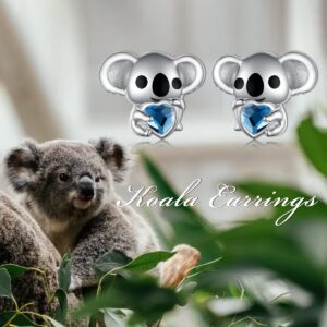 Koala Earrings 925 Sterling Silver Cute Koala Bear Heart Crystal Earrings Small Animal Stud Earrings for Women