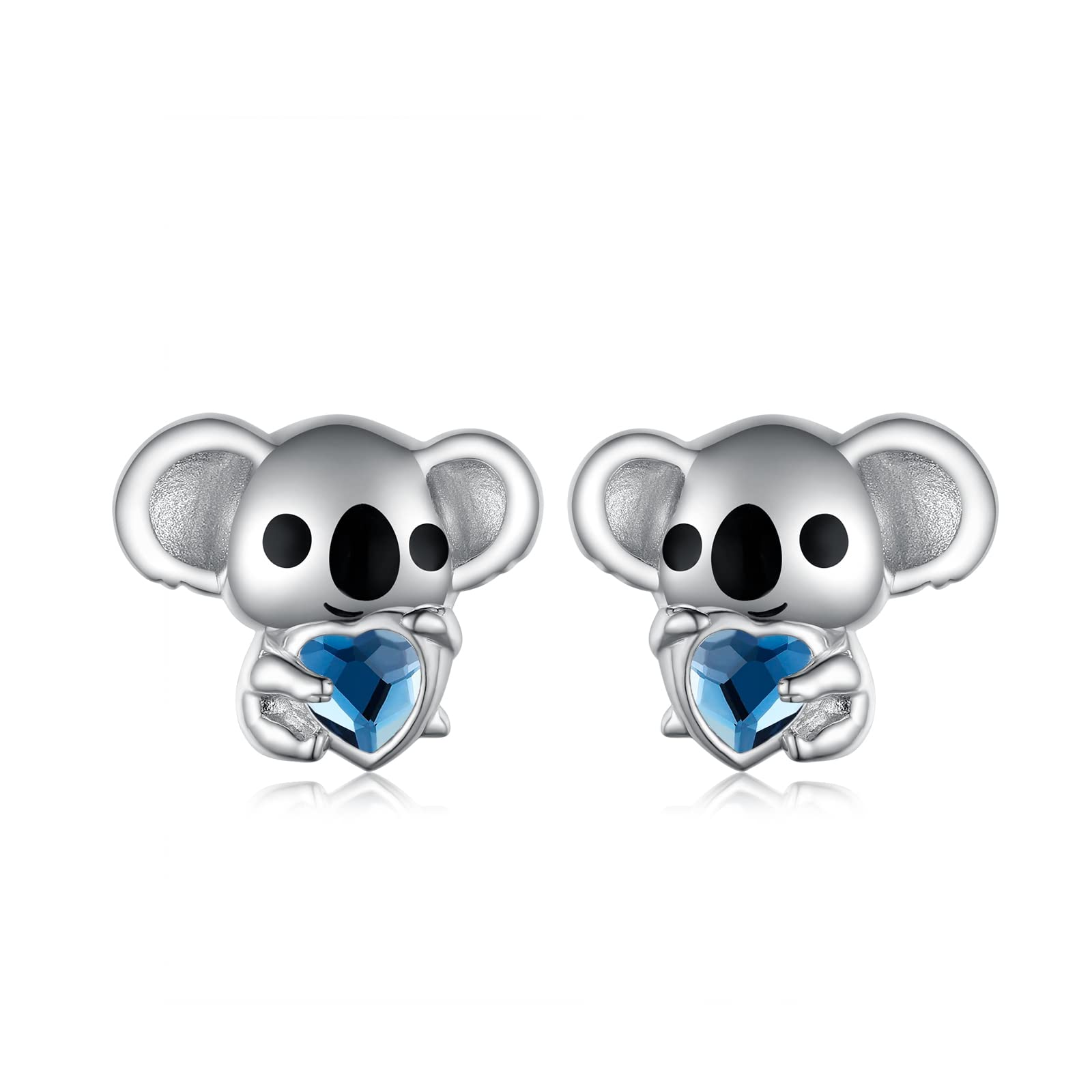 Koala Earrings 925 Sterling Silver Cute Koala Bear Heart Crystal Earrings Small Animal Stud Earrings for Women