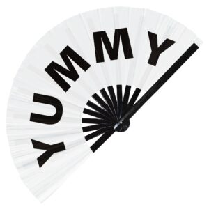 yummy hand fan foldable bamboo circuit hand fan funny gag slang words expressions statement gifts festival accessories rave handheld circuit event fan clack fans (white)