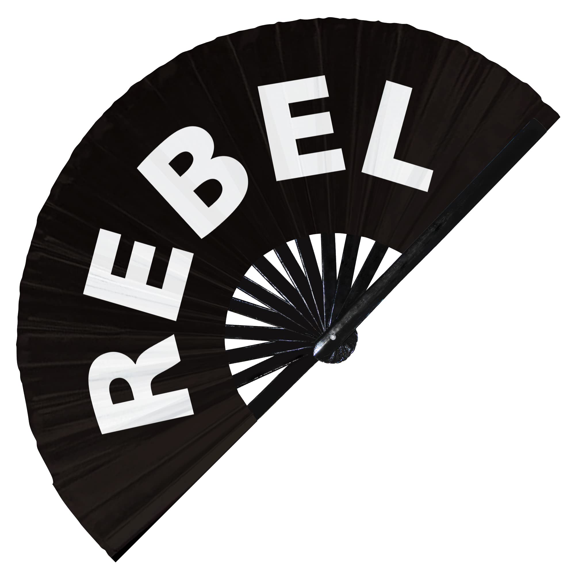 Rebel hand fan foldable bamboo circuit hand fan funny gag slang words expressions statement gifts Festival accessories Rave handheld Circuit event fan Clack fans (Black)