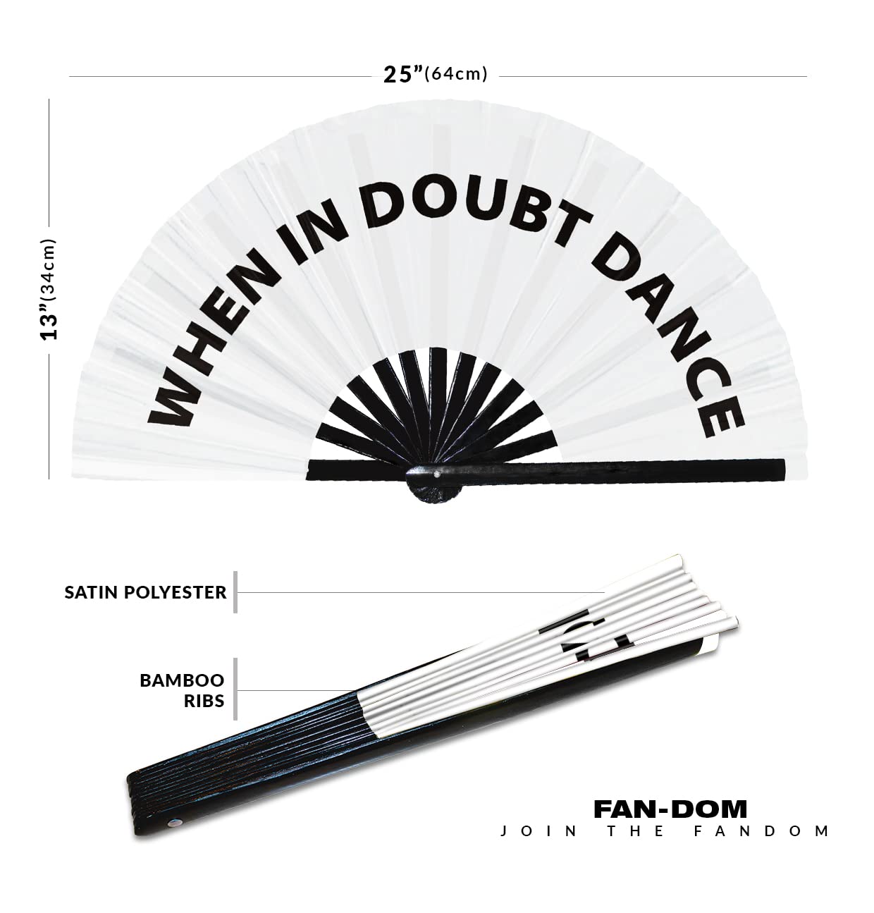 When in Doubt Dance hand fan foldable bamboo circuit hand fan funny gag slang words expressions statement gifts Festival accessories Rave handheld Circuit event fan Clack fans (White)