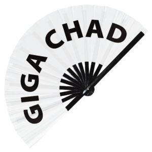 giga chad hand fan foldable bamboo circuit hand fan funny gag slang words expressions statement gifts festival accessories rave handheld circuit event fan clack fans (white)