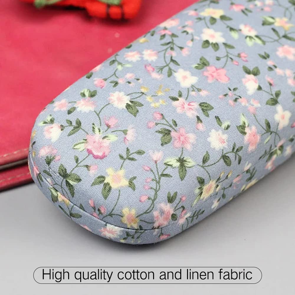 PERFECTSIGHT Hard Shell Portable Eyeglass Case Floral Glasses Case Fabric Surface Women Eyeglass Case for Women & Girls (Blue)