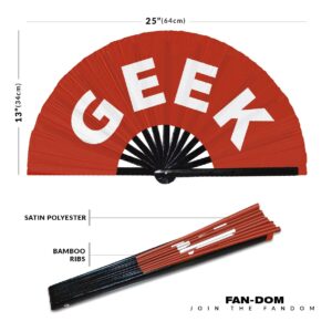 Geek hand fan foldable bamboo circuit hand fan funny gag slang words expressions statement gifts Festival accessories Rave handheld Circuit event fan Clack fans (Red)