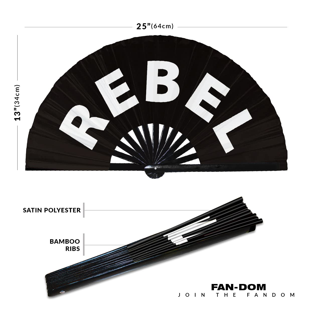 Rebel hand fan foldable bamboo circuit hand fan funny gag slang words expressions statement gifts Festival accessories Rave handheld Circuit event fan Clack fans (Black)