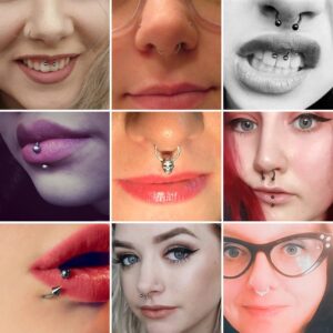 Hoeudjo Septum Clicker Rings 16G Surgical Steel Nose Hoop Rings Retainer Body Piercing Jewelry with Clear CZ Women Men Skull Daith Helix Tragus Lip Cartilage Earrings 16 Pieces Silver Black