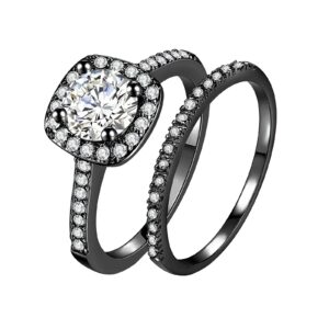 lingding cushion halo cubic zirconia cz engagement rings wedding party statement cocktails classic fashion square wedding ring black