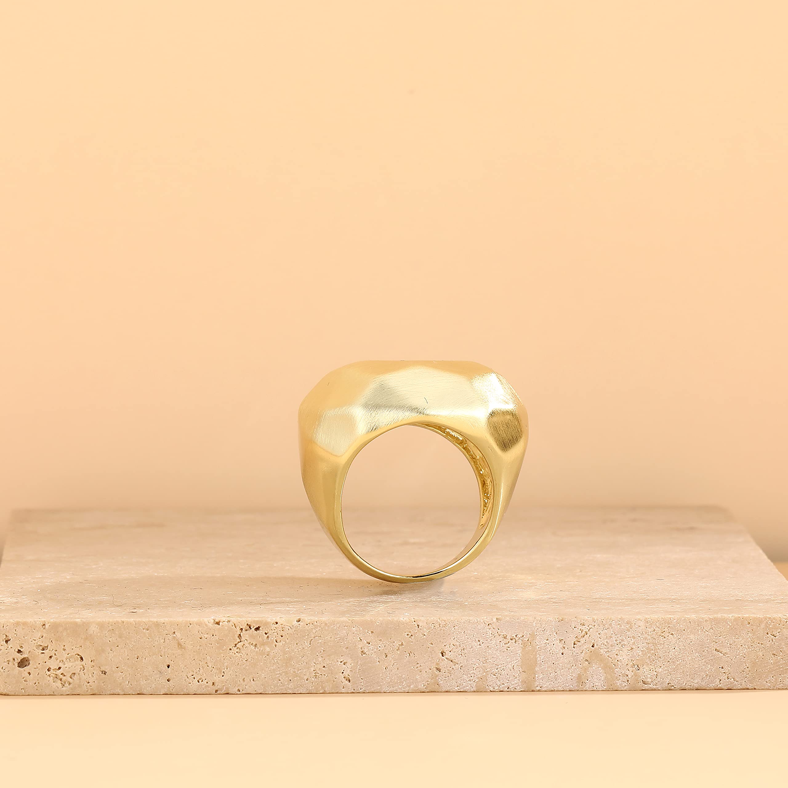 Aprilery Gold and Silver Rings for Women, Chunky Signet Statement Rings Gold Plated Band Ring Wide Metal Square Rings Cocktail Costume Jewelry Gifts for Her