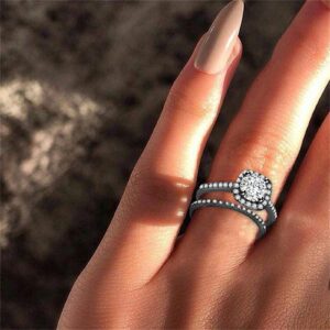 lingding Cushion Halo Cubic Zirconia CZ Engagement Rings Wedding Party Statement Cocktails Classic Fashion Square Wedding Ring Black