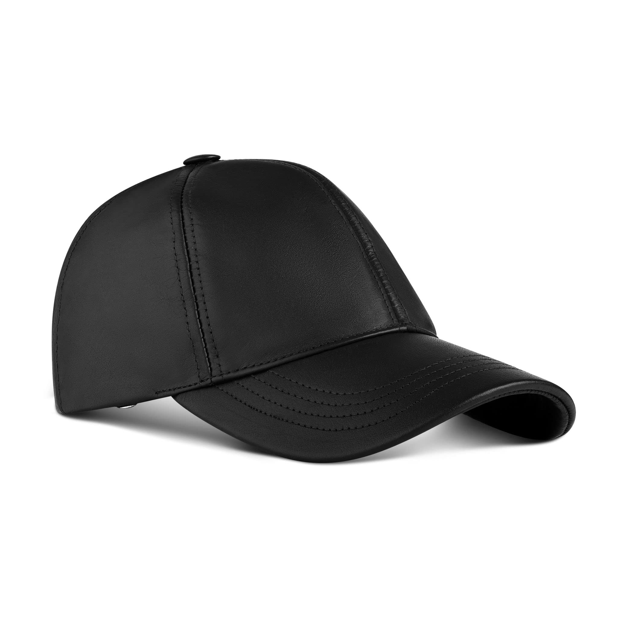 Genuine Leather Baseball Cap Outdoor Sports Hat (Black), Medium-X-Large