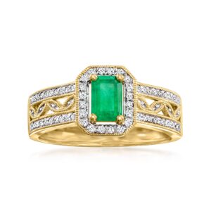 ross-simons 0.40 carat emerald and .22 ct. t.w. diamond ring in 14kt yellow gold. size 6