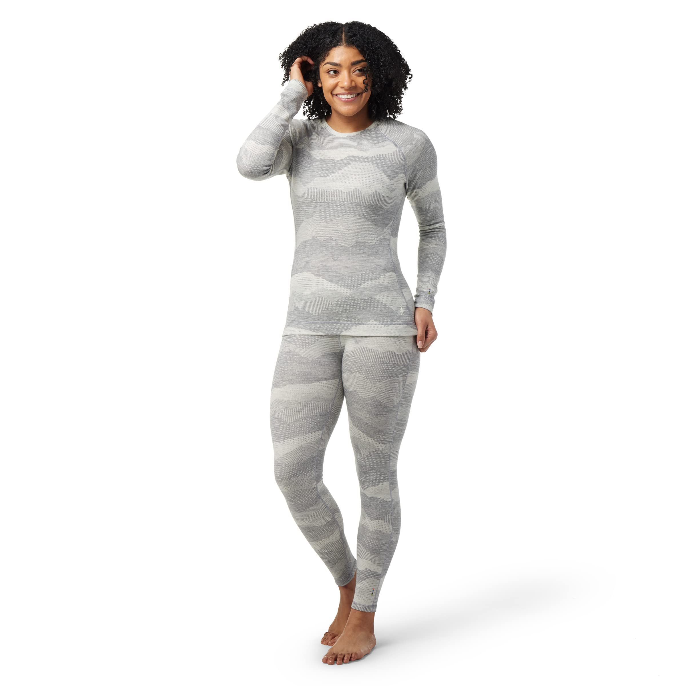 Smartwool Women's Classic Thermal Merino Wool Base Layer — Pattern Crew (Slim Fit), Light Gray Mountain Scape, Large