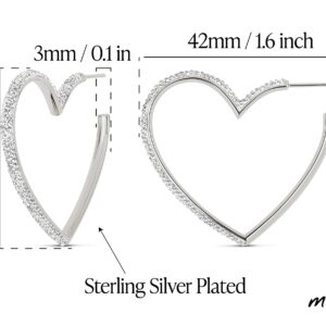 MILLA Heart Hoop Earrings - Silver & Gold Heart Earrings For Women, Ideal Gifts for Girlfriend or Cute Valentines Day Gifts For Her (Sterling Silver Plated)