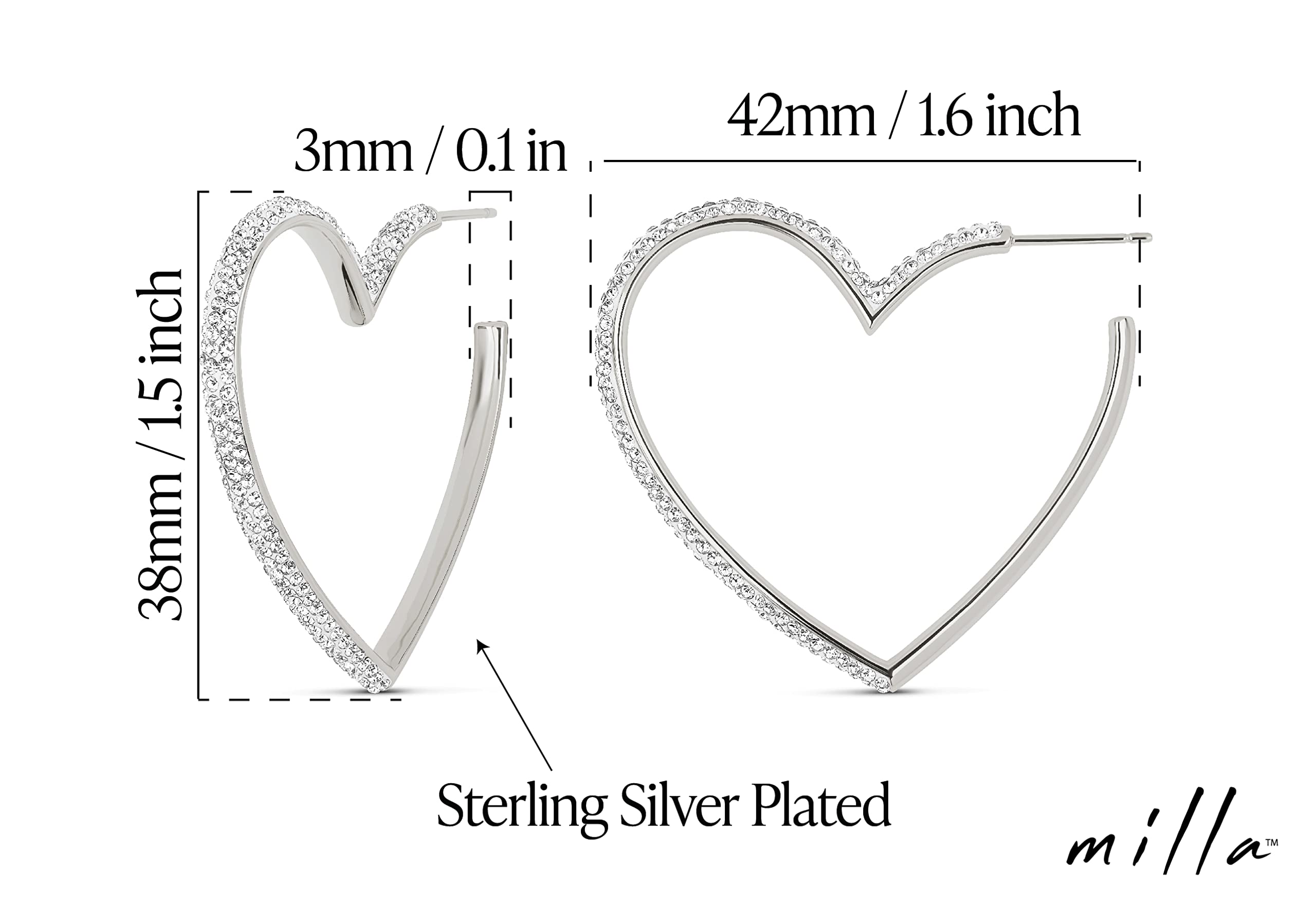 MILLA Heart Hoop Earrings - Silver & Gold Heart Earrings For Women, Ideal Gifts for Girlfriend or Cute Valentines Day Gifts For Her (Sterling Silver Plated)