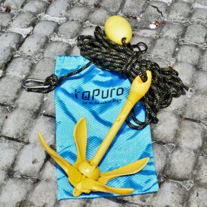 QPURO Kayak Anchor Kit - 3.5 lb Grapnel Anchor, Marine Anchor, Folding Anchor - Ideal for Kayak Fishing, Paddle Boards (SUP), PWC, Jet Ski's, Small Boats (Yellow)