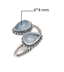 AUDRIELLE 925 Sterling Silver Ring, Aquamarine Pear Shape Handmade Gemstone, Adjustable