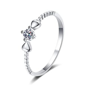 stargems 0.1ct moissanite 925 silver platinum plated double-heart band ring b4492-0.1ct-4.5