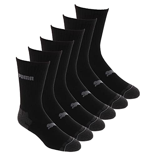 PUMA Men's 6 Pack Crew Socks, Charcoal, One Size