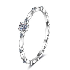 stargems 0.1ct moissanite 925 silver platinum plated four prong band ring b4459-0.1ct-8