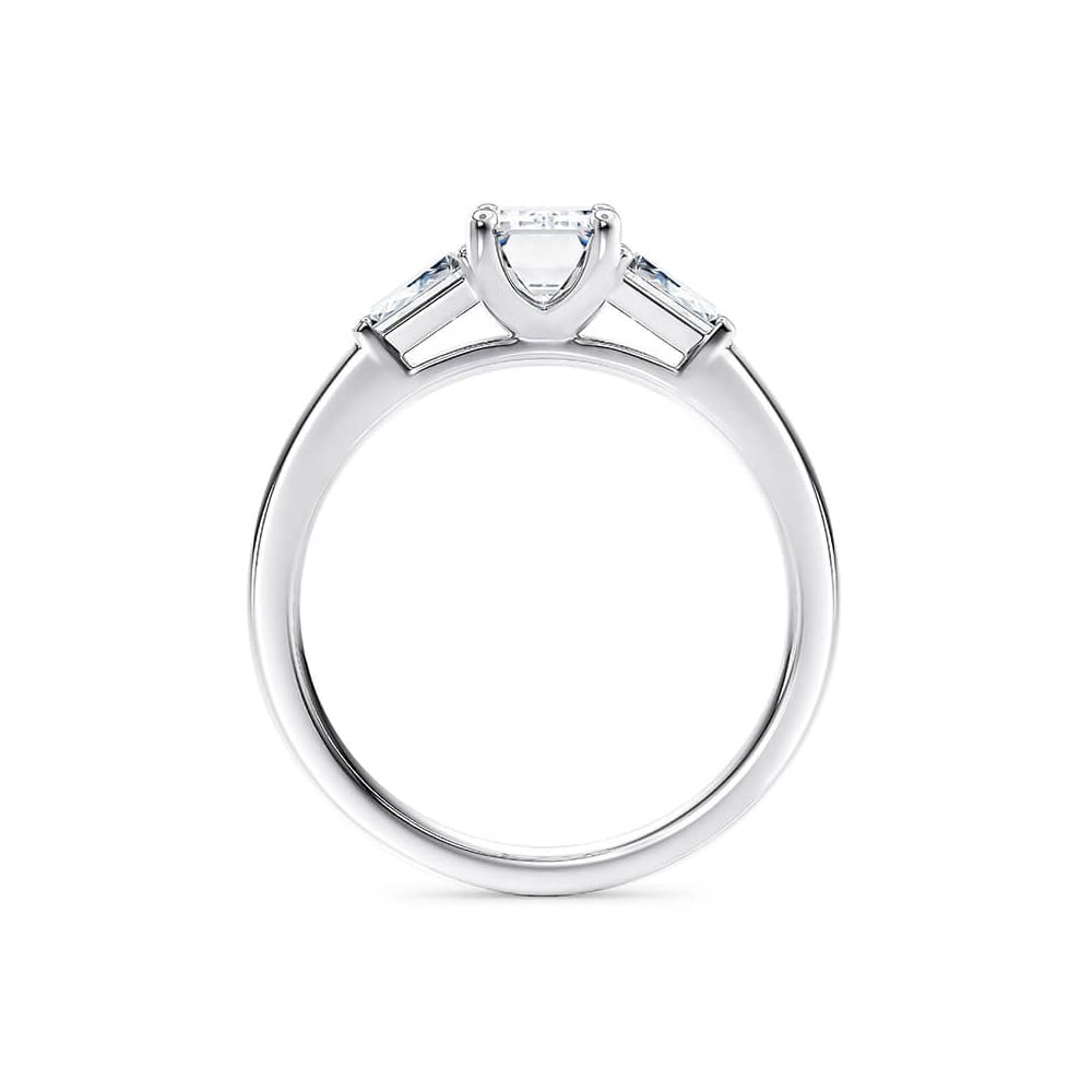 MUUYON 1.5CT Moissanite Trilogy Engagement Ring for Her, S925 Silver 10K/14K/18K White Gold Emerald and Baguette Cut Wedding Ring, for Women Ladies Engagement Wedding (Size: 5.5)