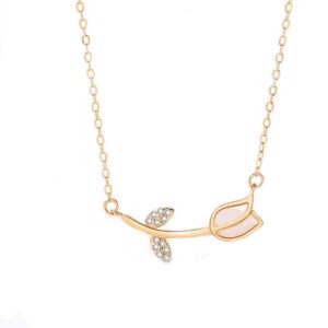 tulip necklace 925 sterling silver gold plated tulip necklace for women girls tulip pendant necklace chain choker tulip flower necklace (gold)