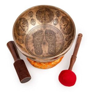 Large Tibetan Singing Bowl Set - 8.5" Master Healing Grade For Sound Bath Chakra 7 Metal Meditation Yoga By Himalayan Bazaar