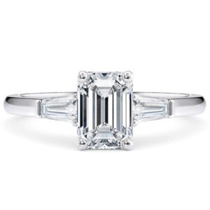 muuyon 1.5ct moissanite trilogy engagement ring for her, s925 silver 10k/14k/18k white gold emerald and baguette cut wedding ring, for women ladies engagement wedding (size: 5.5)