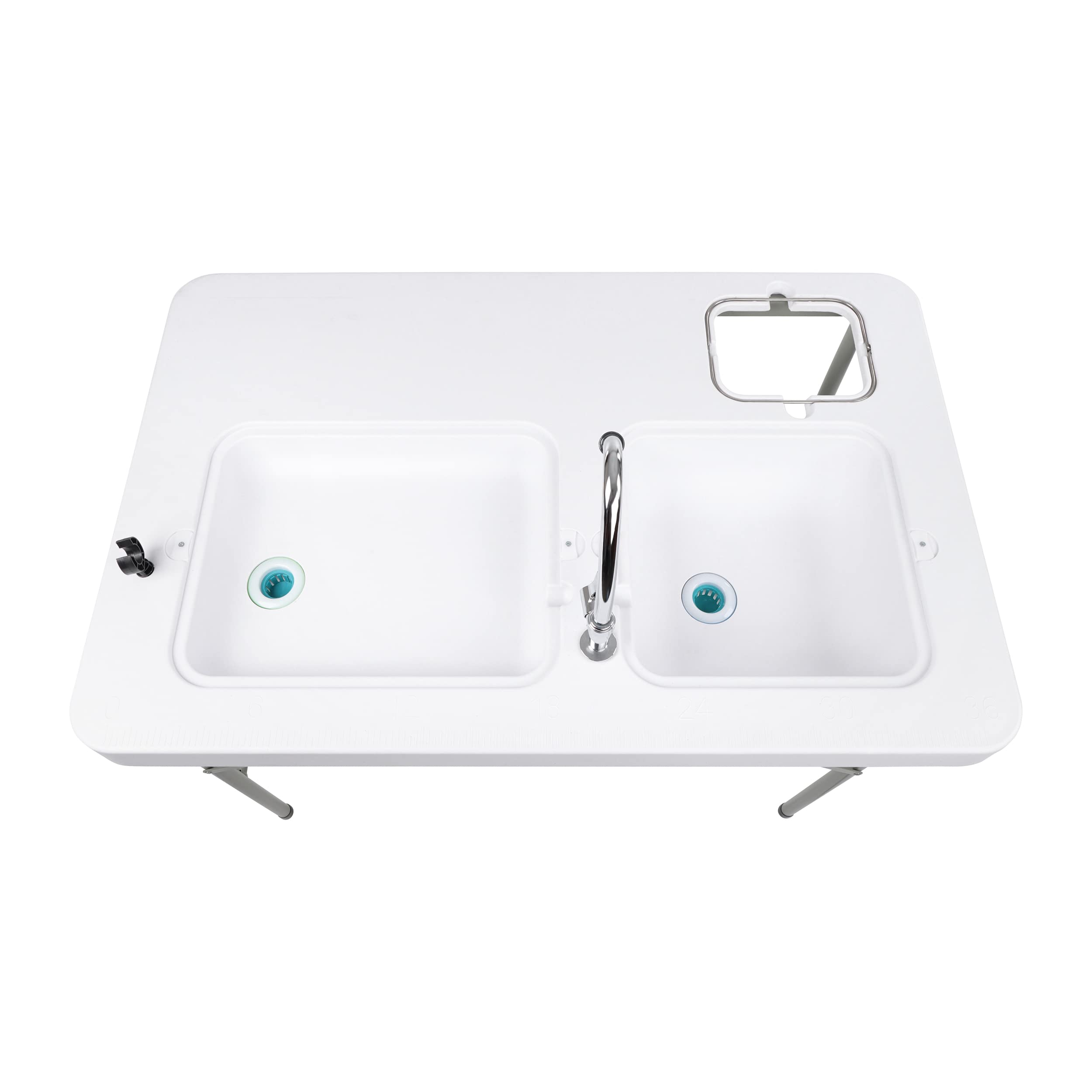 Redline Canyon Camping Sink Table with Dual Sinks - Plastic, Steel, Portable 32in Tall Fish Cleaning Table Countertop Camping Kitchen with Faucet