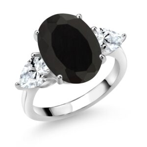 gem stone king 925 sterling silver black onyx and white created sapphire ring for women (7.00 cttw, 14x10mm oval and 7x5mm pear shape, gemstone december birthstone, available in size 5, 6, 7, 8, 9)