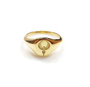 phoenix ring, signet ring, animal ring, winged ring, bird ring, hawk ring, personalized ring, phoenix jewelry ring for women (rose gold, 7.5)