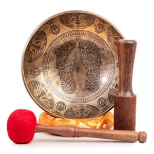 large tibetan singing bowl set - 8.5" master healing grade for sound bath chakra 7 metal meditation yoga by himalayan bazaar