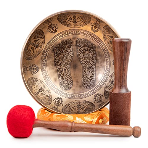 Large Tibetan Singing Bowl Set - 8.5" Master Healing Grade For Sound Bath Chakra 7 Metal Meditation Yoga By Himalayan Bazaar