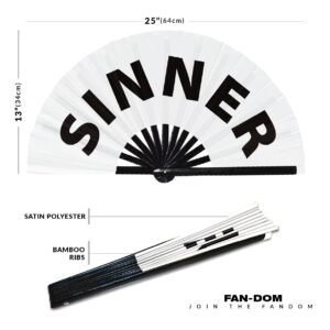 Sinner hand fan foldable bamboo circuit hand fan funny gag slang words expressions statement gifts Festival accessories Rave handheld Circuit event fan Clack fans (White)