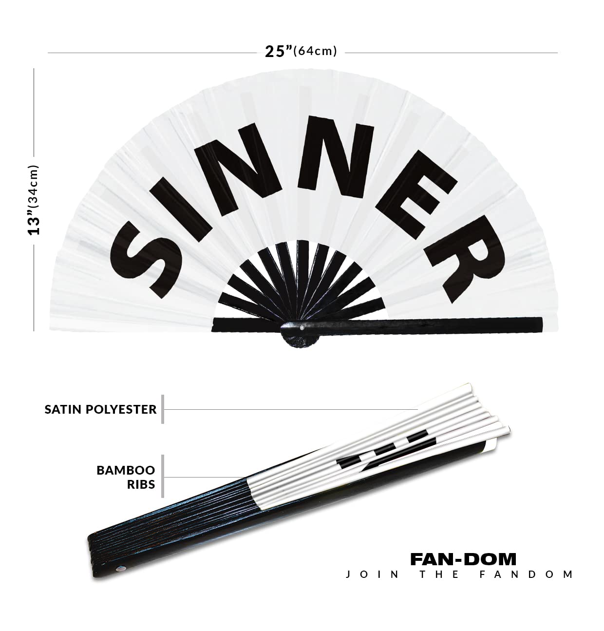 Sinner hand fan foldable bamboo circuit hand fan funny gag slang words expressions statement gifts Festival accessories Rave handheld Circuit event fan Clack fans (White)