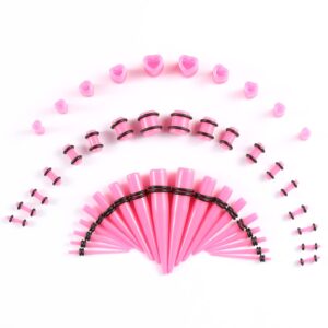 memsion ear stretching kit gauges for ears 46 pieces 14g-00g ear gauges expander set acrylic ear tapers and plugs body earring piercing kits pink color