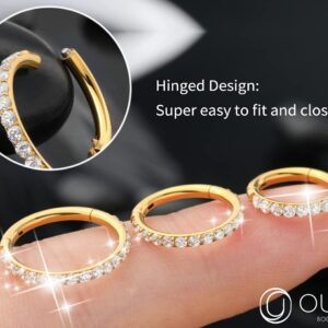 OUFER 14G Gold Belly Button Rings, 316L Surgical Steel Belly Button Hoop Jewelry, Clear CZ Paved Belly Hoop Rings, Belly Piercing Jewelry-8MM