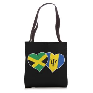 half jamaican half barbados flag heart jamaica barbados tote bag