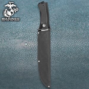 USMC Operation Mako Knife | 10 3/4" Full-Tang Stainless Steel Blade | Sawback and Partial Serrations | Hard TPU Handle | Nylon Belt Sheath | 16 1/2" Overall Length