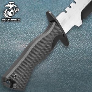 USMC Operation Mako Knife | 10 3/4" Full-Tang Stainless Steel Blade | Sawback and Partial Serrations | Hard TPU Handle | Nylon Belt Sheath | 16 1/2" Overall Length