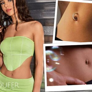 OUFER 14G Gold Belly Button Rings, 316L Surgical Steel Belly Button Hoop Jewelry, Clear CZ Paved Belly Hoop Rings, Belly Piercing Jewelry-8MM