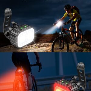 Cuvccn Bike Lights, Rechargeable Bicycle Lights Set Super Bright 8+12 Modes, IPX6 Waterproof Bike Lights for Night Riding/Cycling Safety, Front and Back Taillight Reflectors, 58 Hrs Long Battery Life