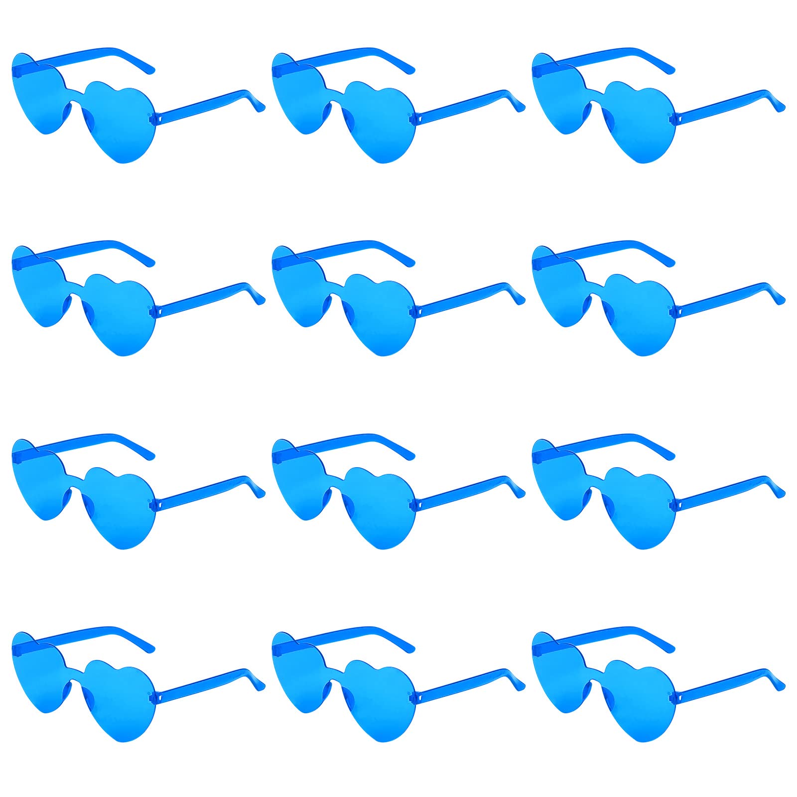 KINBOM 12pcs Heart Shaped Rimless Sunglasses, Love Heart Transparent Tinted Sunglasses Frameless Candy Color Eyewear for Women Party Cosplay (Blue)