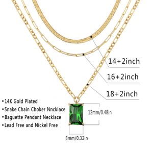 MOONLIT DEW 18K Gold Necklace for Women 3 Layered Necklaces for Women Choker CZ Emerald Birthstone Necklace for Women