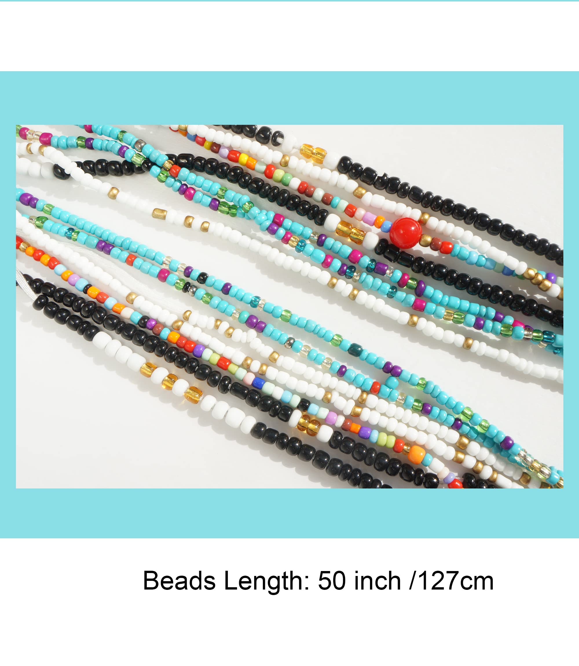 50 Inch Waist Beads for Women African Waist Beads Plus Size Layered Colorful Belly Beads Body Jewelry Non-Stretching Belly Chains（4PCSTurquoise)