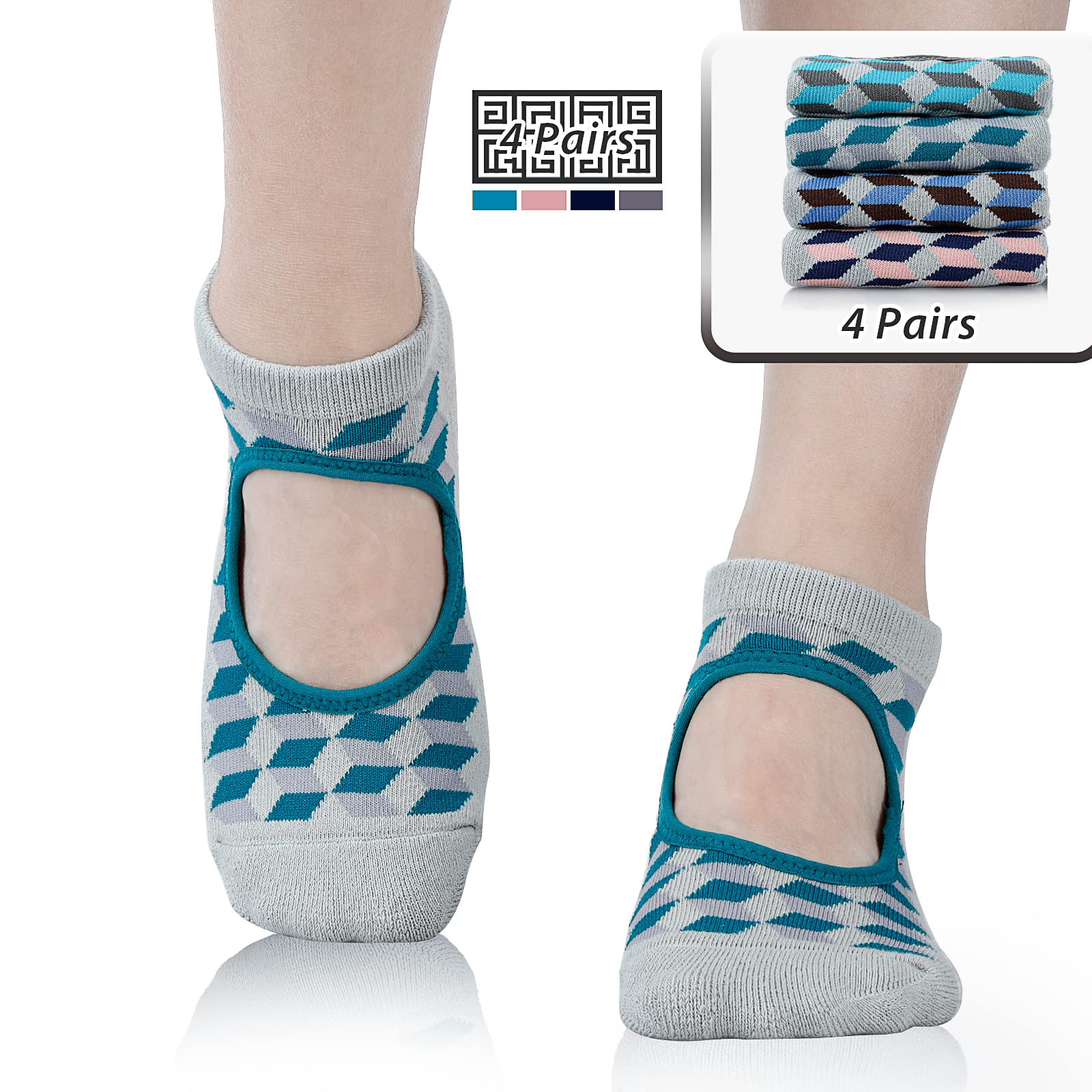 unenow Non Slip Grip Yoga Socks for Women with Cushion for Pilates, Barre, Home