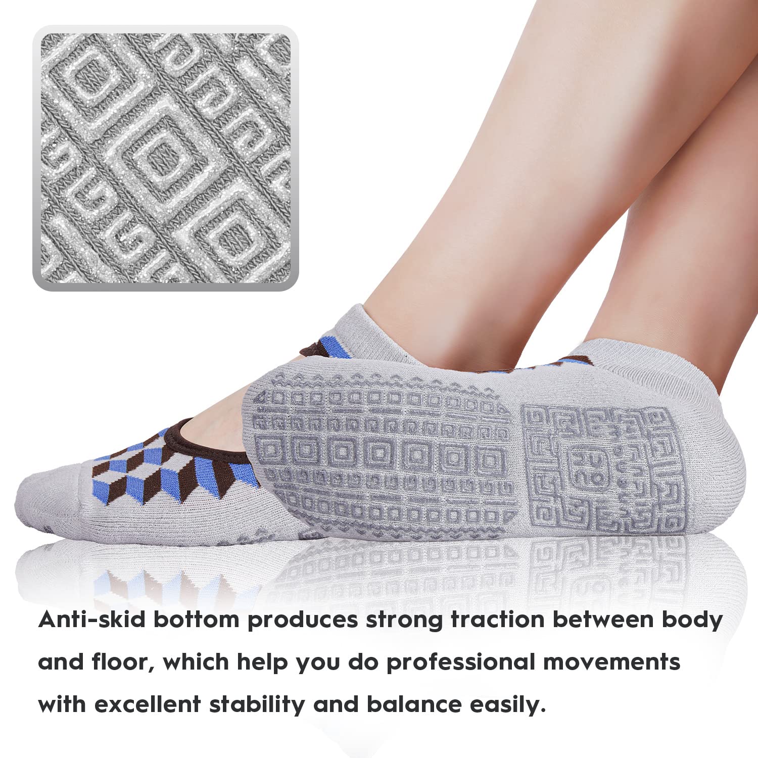 unenow Non Slip Grip Yoga Socks for Women with Cushion for Pilates, Barre, Home