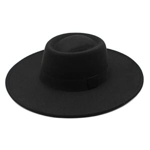 women men classic felt fedora hat wide brim flat top boater hat