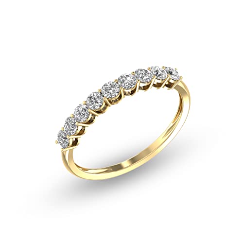 1/2 Carat TW Nine Stone Natural Round Diamond Wedding Anniversary Band In 14k Yellow Gold (J-K Color I2-I3 Clarity)